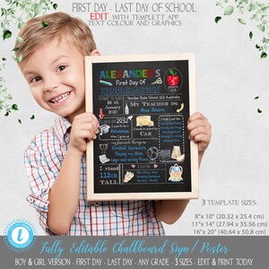 First Day of School Sign, Boy & Girl Back to School Chalkboard Poster ...