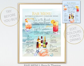 Printable Beach Signature Drinks Sign Watercolor Beach Themed Wedding ...