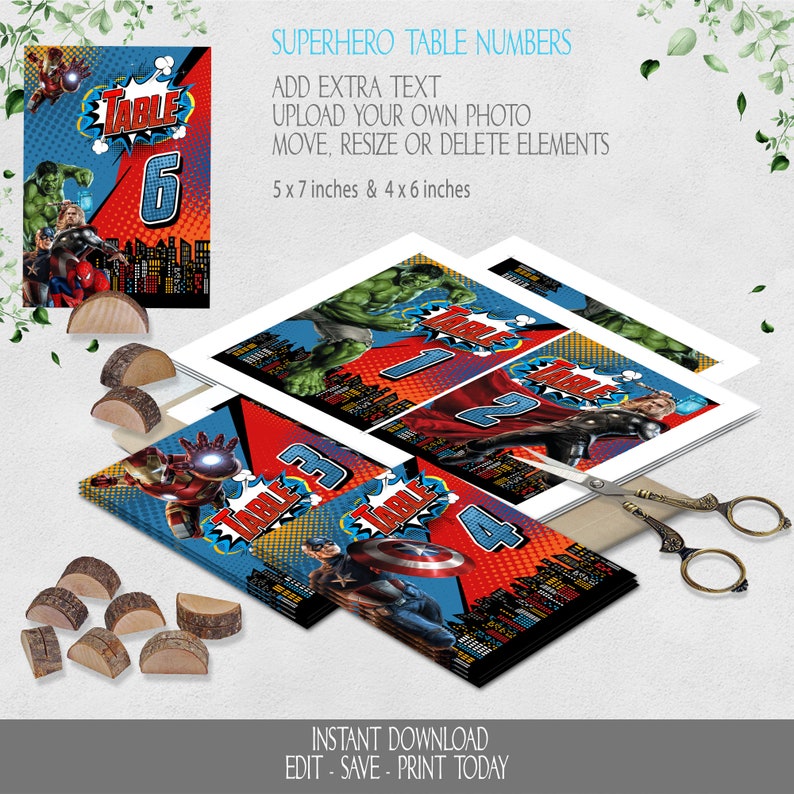 Table Number Template, Superhero Avengers Design, Comic Book Style, TRY ...