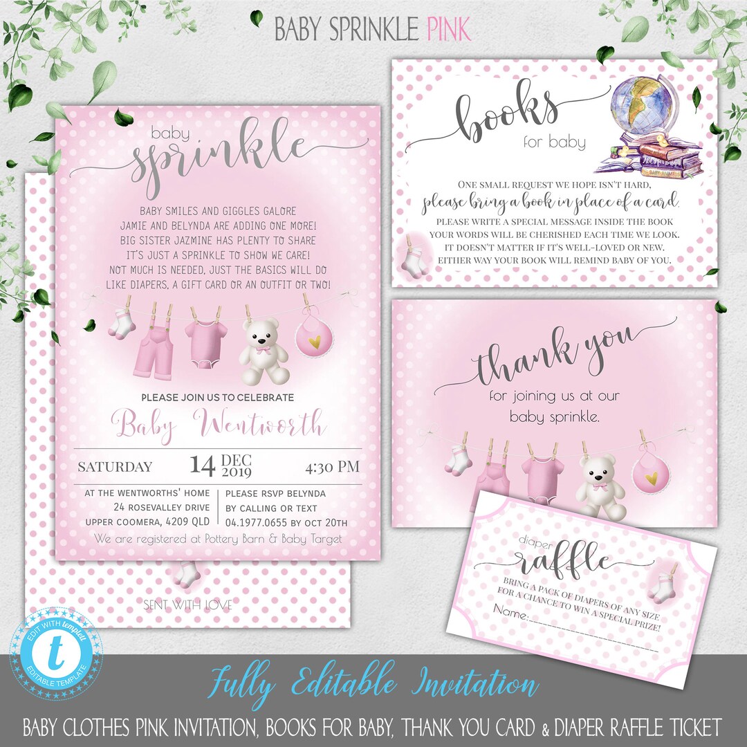 Baby Shower Invitation Bundle Pink Baby Clothes Books for Baby, Thank ...