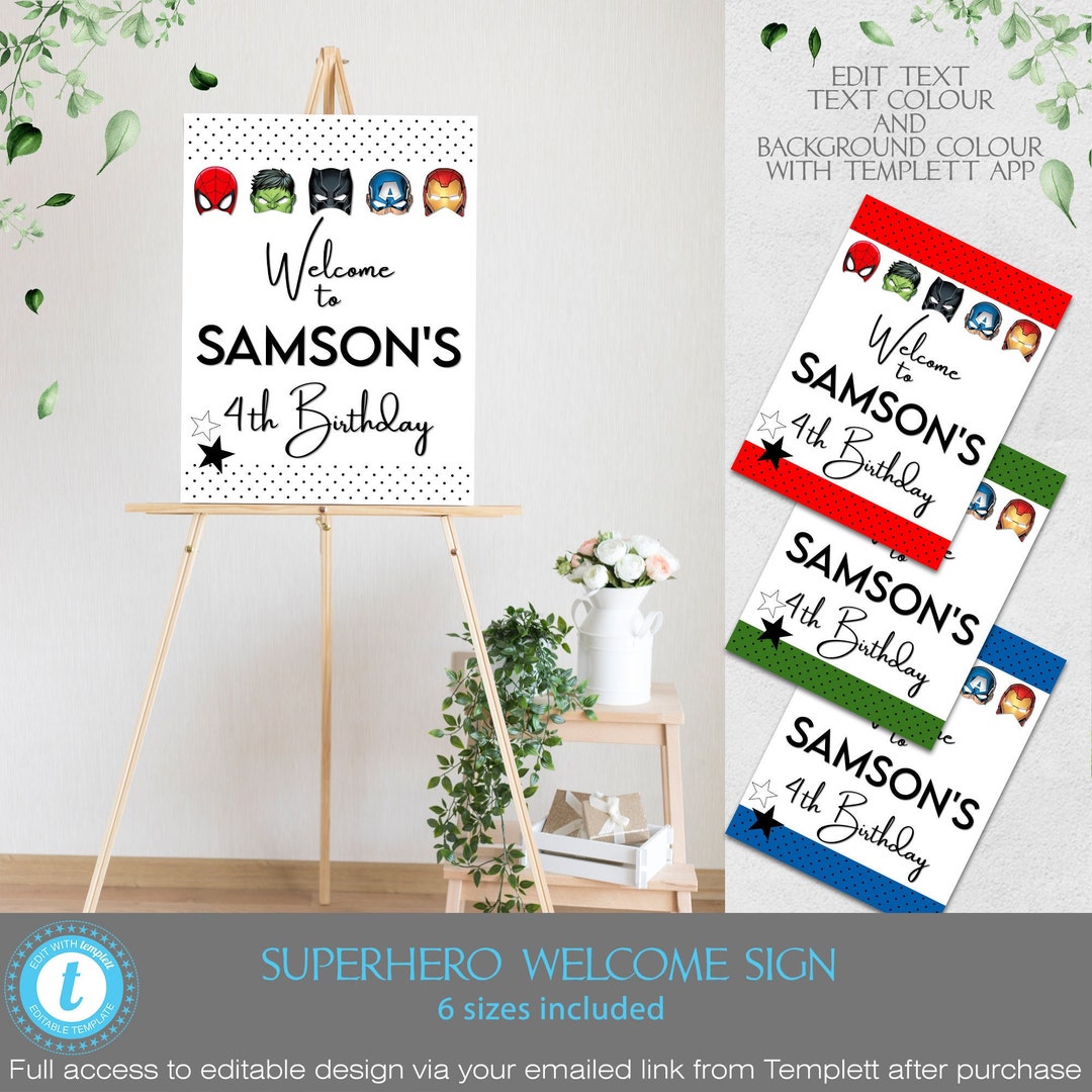 DC Marvel Avengers Welcome Sign, Kids Birthday Party Avengers Poster ...