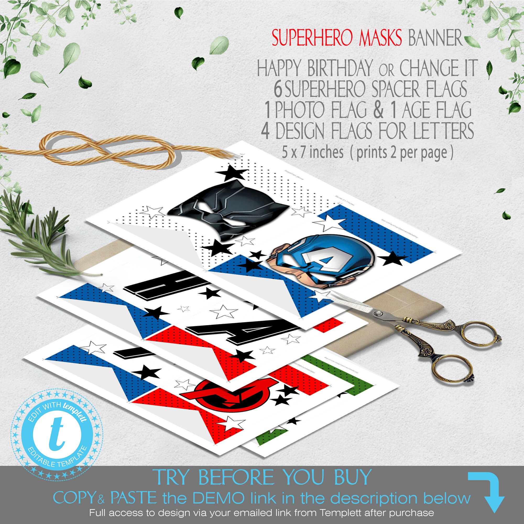 Avengers Birthday Banner, Superhero Masks Marvel Birthday Bunting, Kids ...
