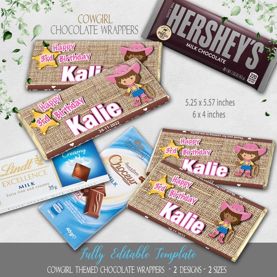 Cowgirl Chocolate Wrapper Dark / Light Skin Girl Hershey - Etsy