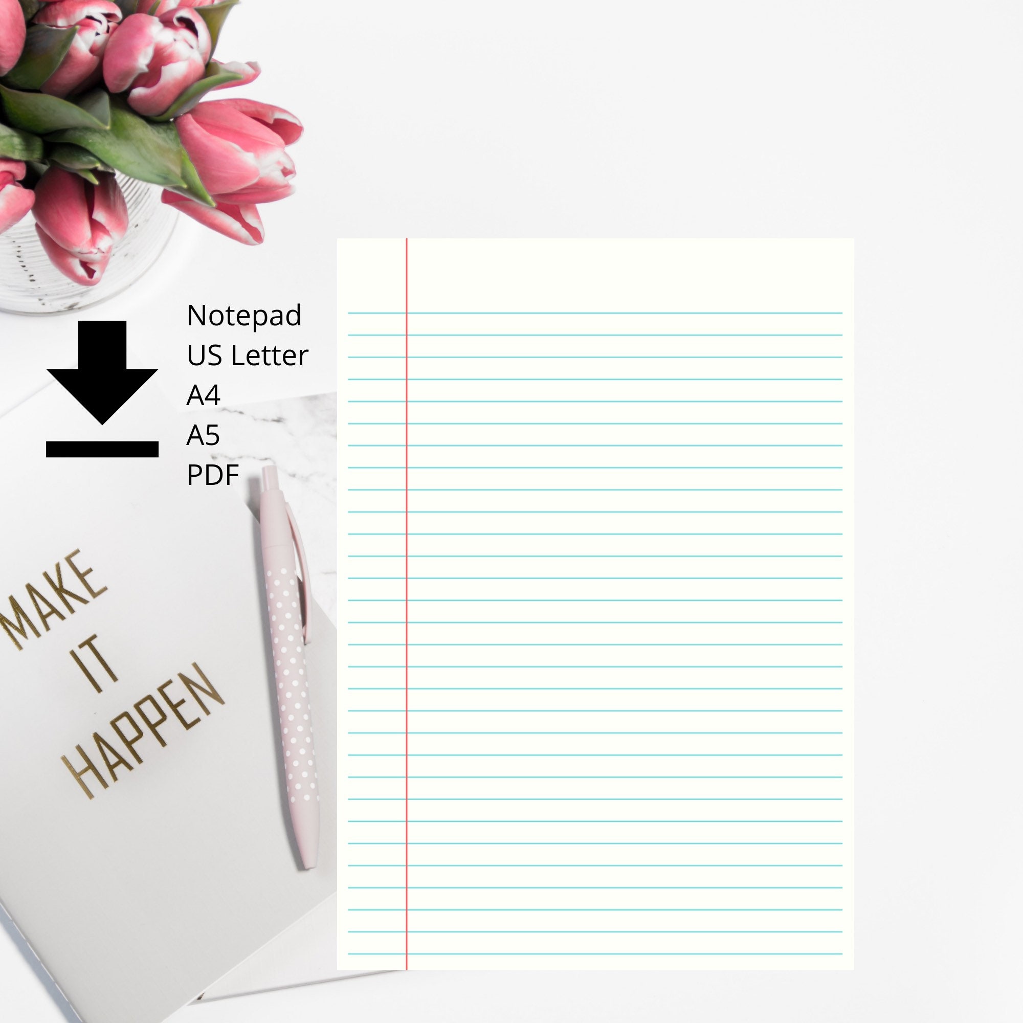 PRINTABLE : Classic Line Paper Printable | Student Notes | Notespad ...