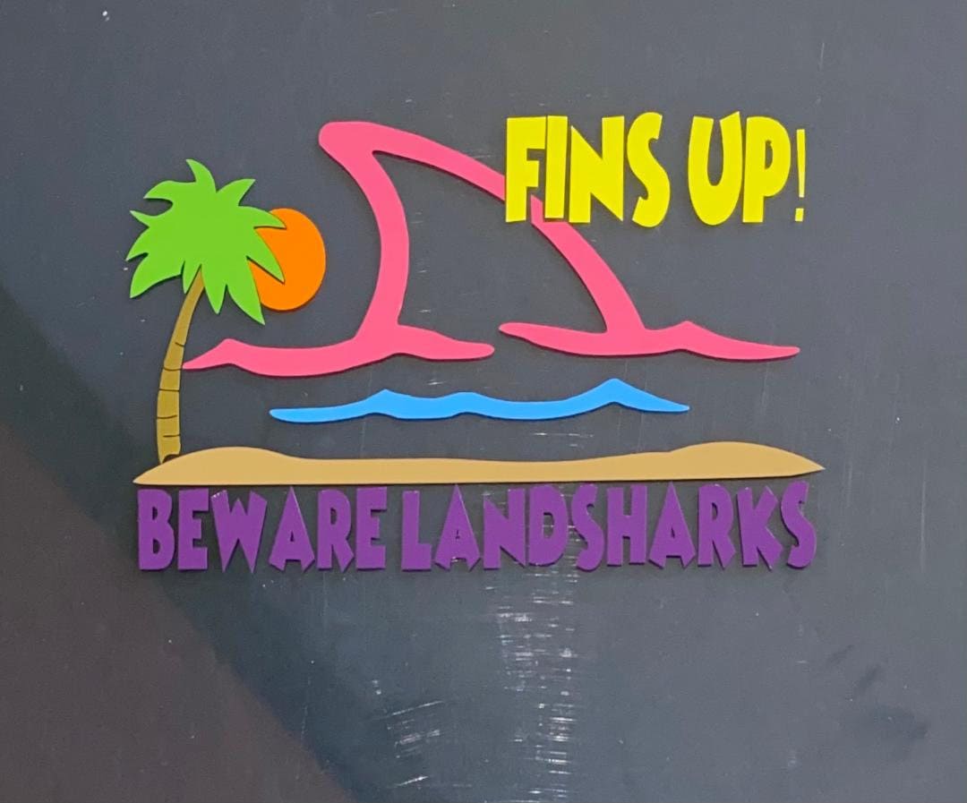 Tropical Jimmy Buffett Themed Window Car Decal/sticker Fins UP! Beware ...