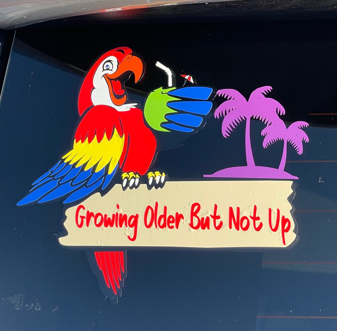 TROPICAL Jimmy Buffett Themed Car Decal/sticker “growing Older but Not ...