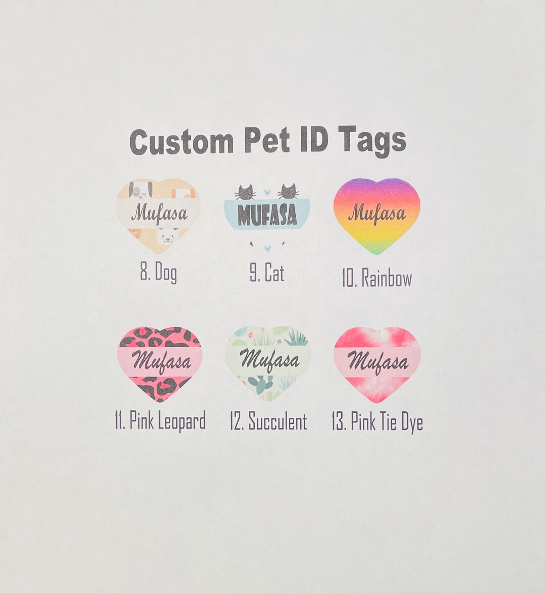 Customized Cat Dog Pet Sublimation Identification ID HEART Tag Choice ...