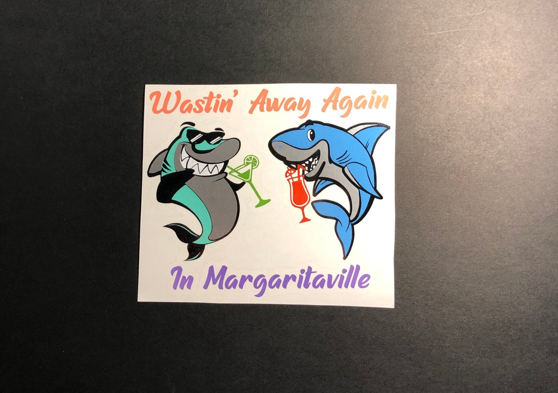 TROPICAL Jimmy Buffett Themed Car Decal/sticker Wastin' Away Again in ...