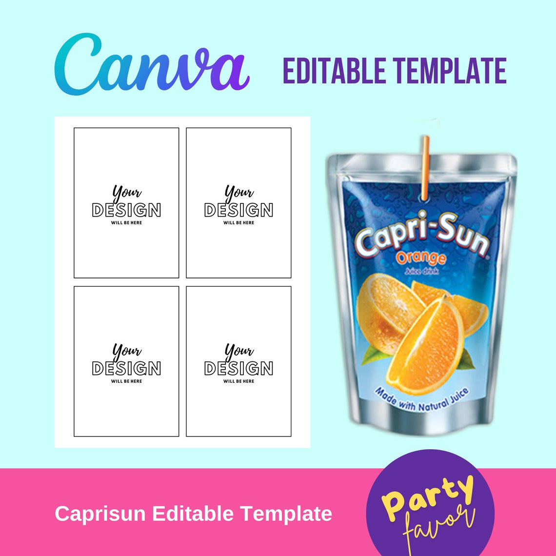 Party Favor Template Juice Pouch Label Template | Editable | Canva ...