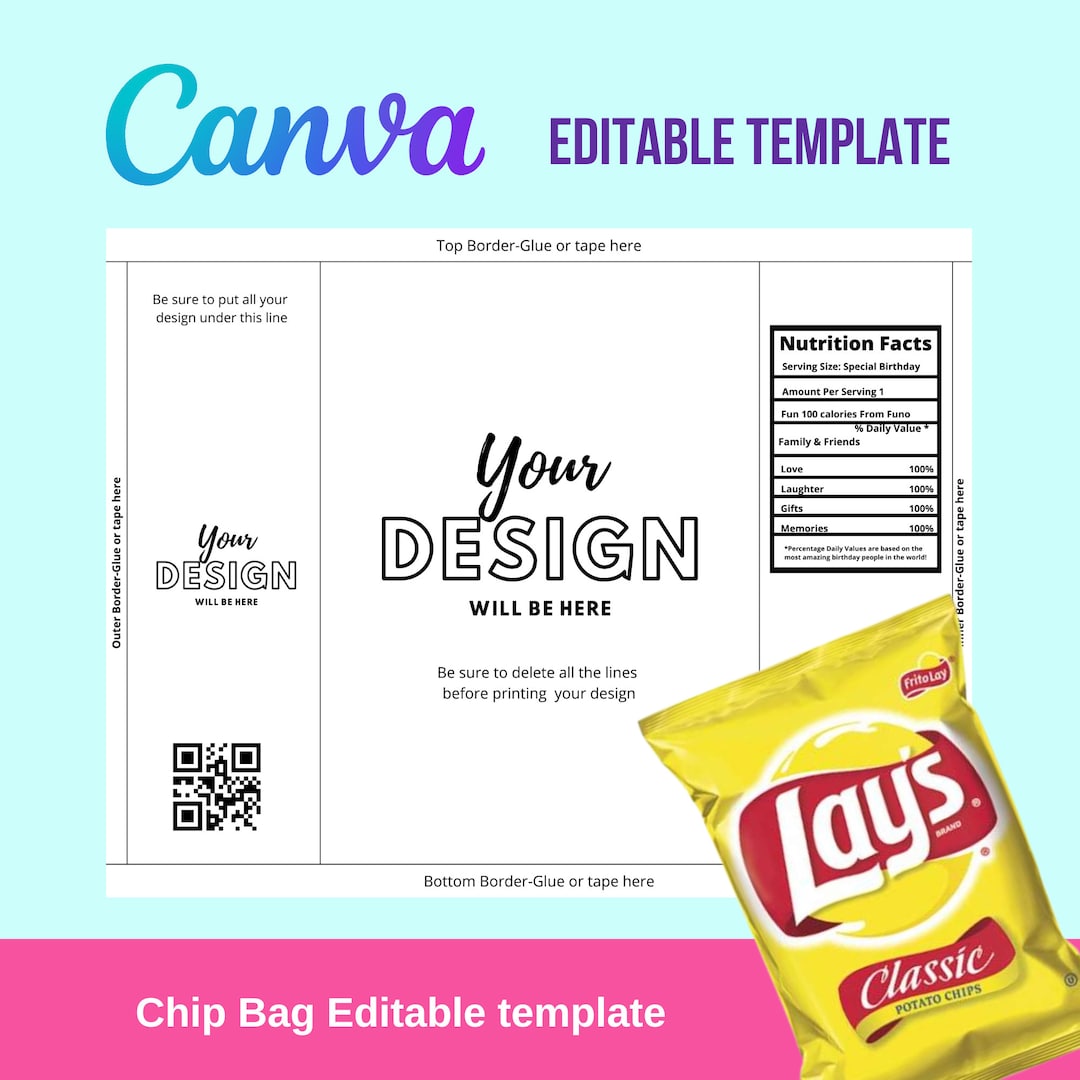Party Favor Template Chip Bag Template | Editable | Canva | DIY ...