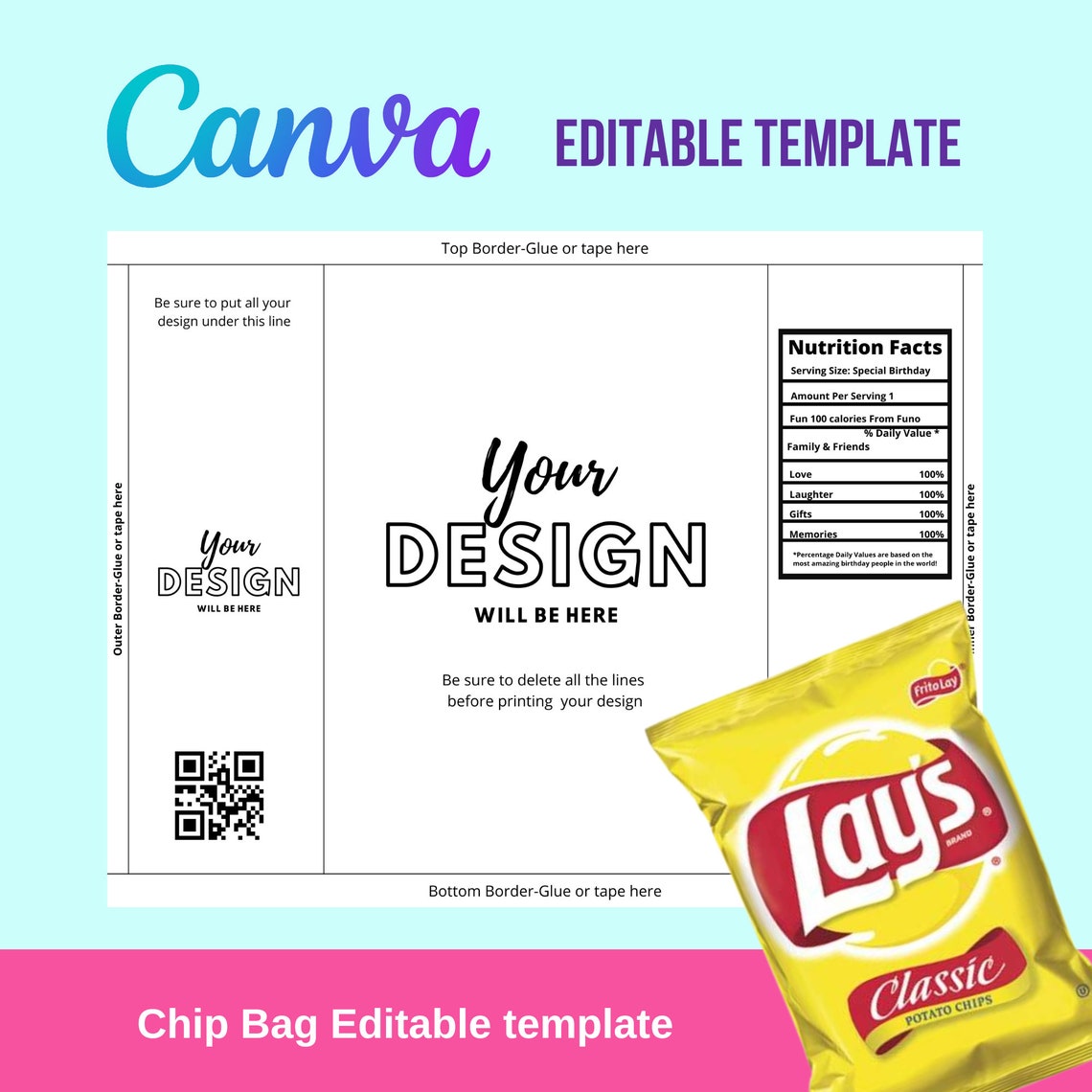Party Favor Template Chip Bag Template | Editable | Canva | DIY ...