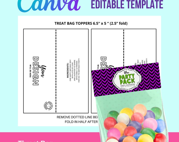 Treat Bag Topper Template: Editable Party Favor (digital Template) - Etsy