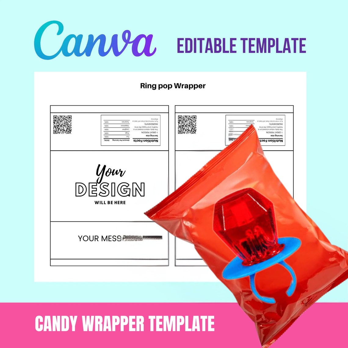 Party Favor Template Candy Wrapper Template | Editable | Canva | DIY ...