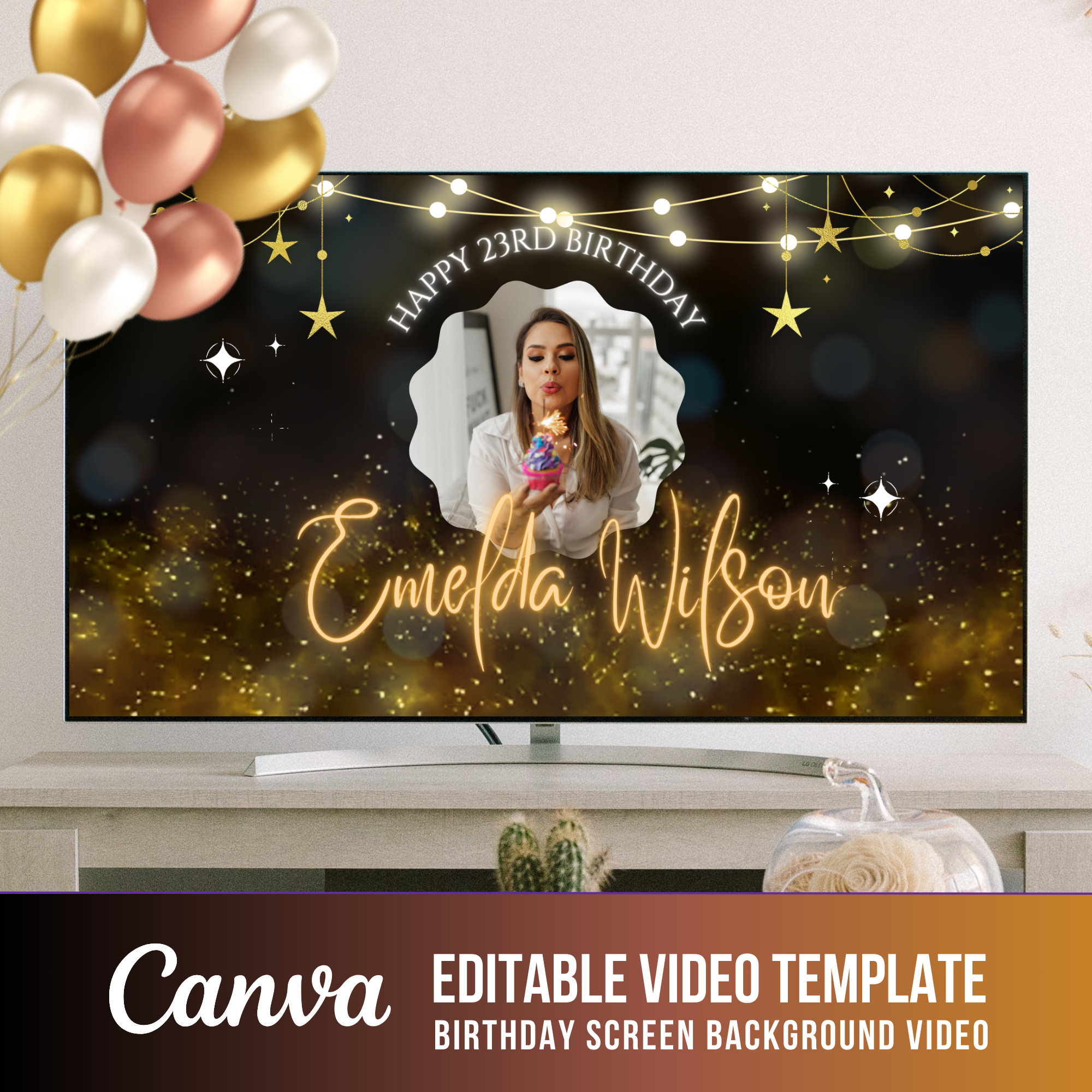 Elegant Birthday Party Background Video Template for TV Screen ...