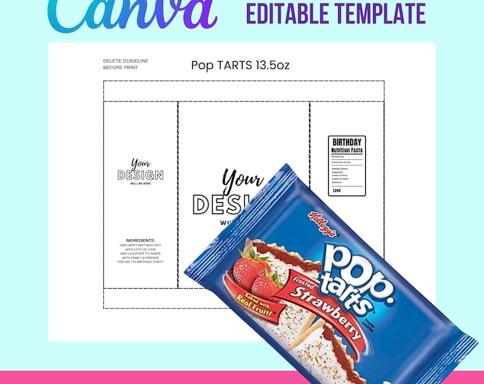 Editable Pop Tarts Party Favor Template: DIY Canva Design (digital ...