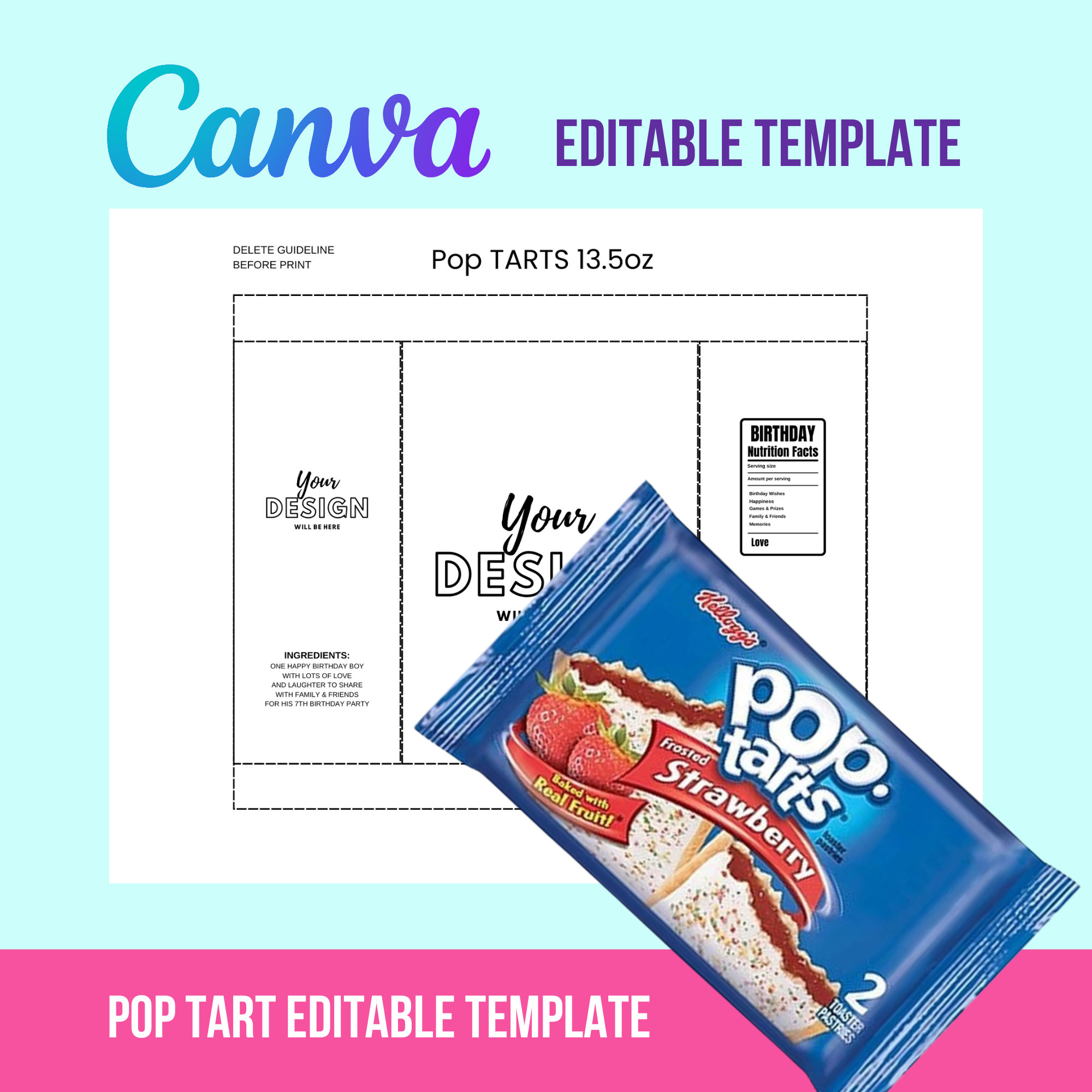 Party Favor Template Pop Tarts Template | Editable | Canva | DIY ...
