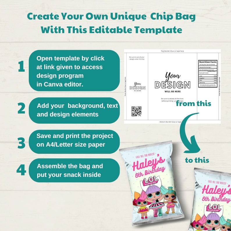 Party Favor Template Chip Bag Template | Editable | Canva | DIY ...