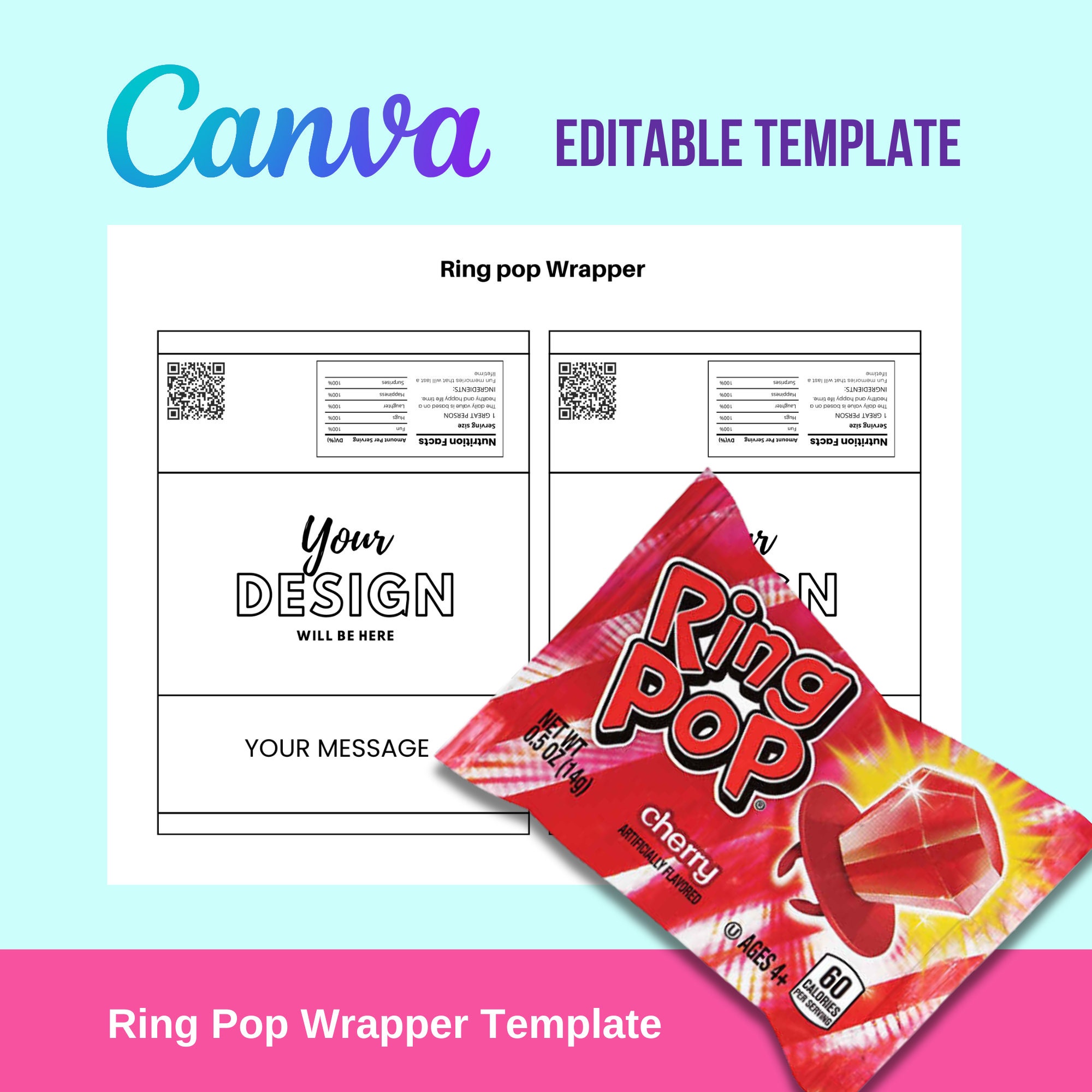 Party Favor Template Candy Wrapper Template Editable Canva DIY ...