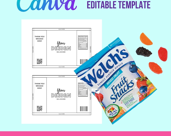 Fruit Snacks Wrapper Template: Editable Party Favor (digital Template ...