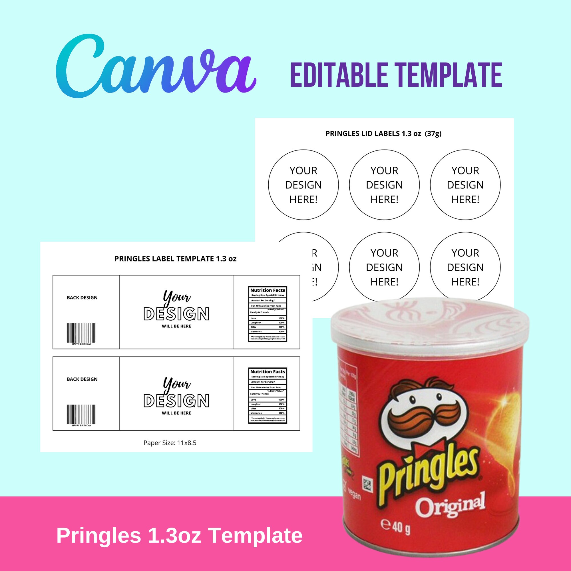 Party Favor Template Potato Chips 1.3oz With Lid Template | Editable ...