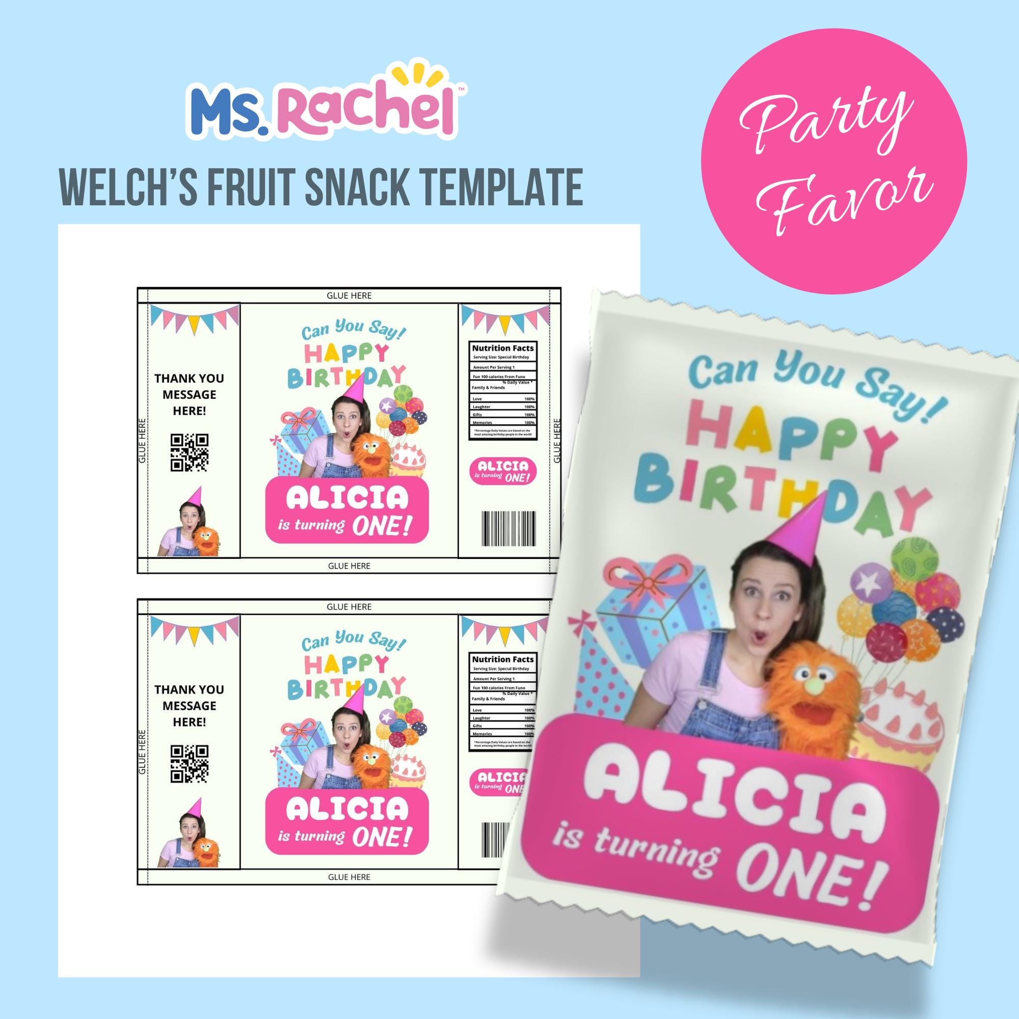 Ms. Rachel Fruit Snacks Wrapper Template: Editable Party Favor (digital ...