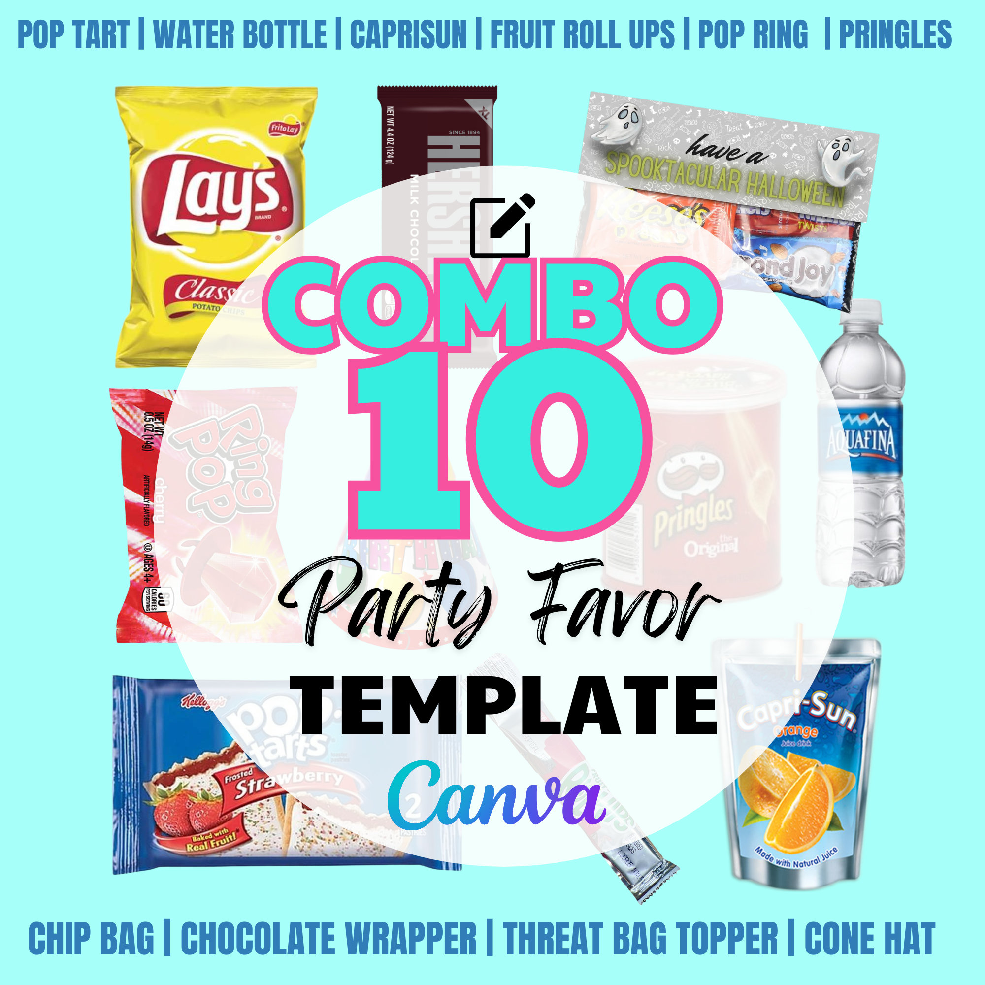 Combo 10 Party Favor Template | Editable | Canva | DIY | Printable ...
