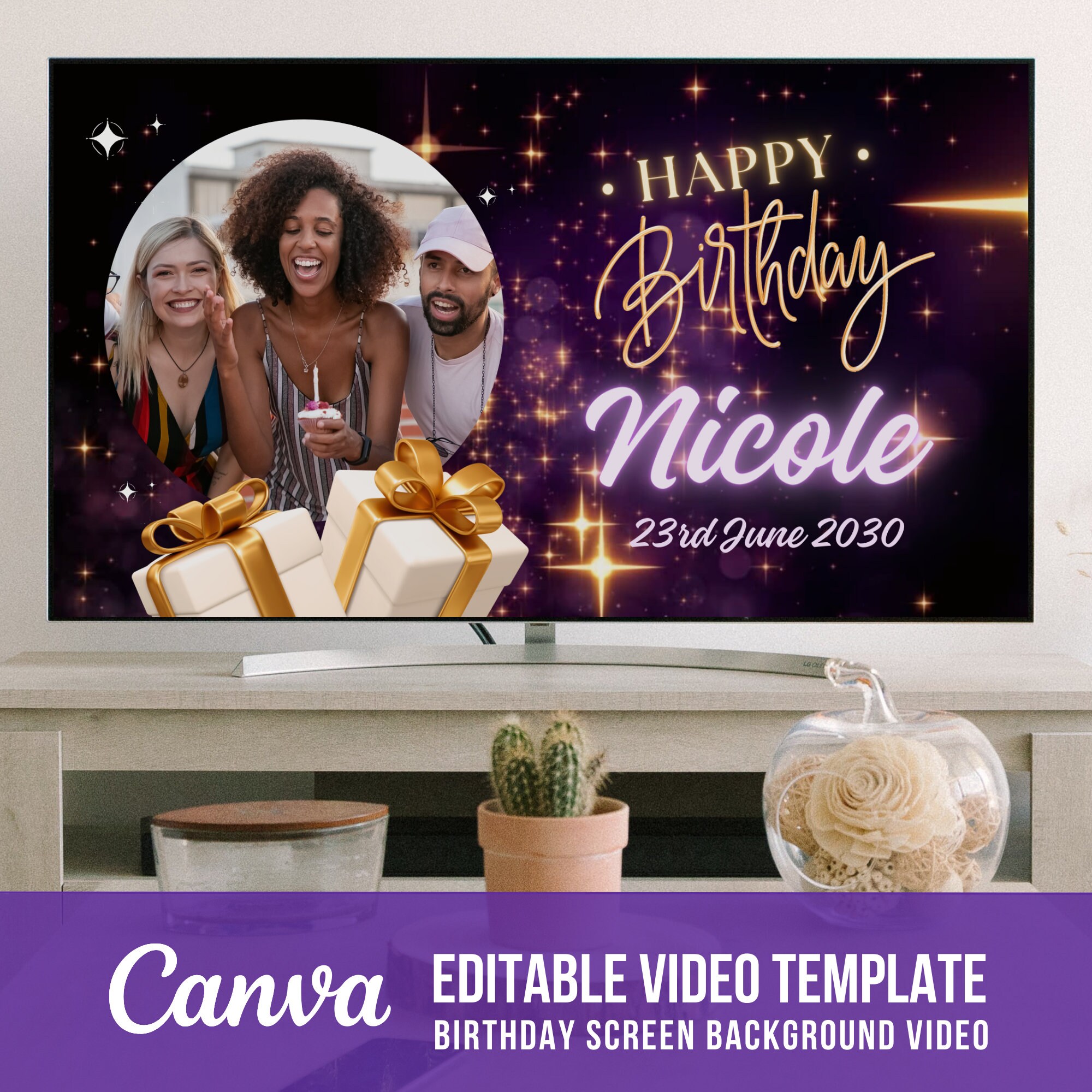 Elegant Birthday Party Background Video Editable Canva DIY Video ...