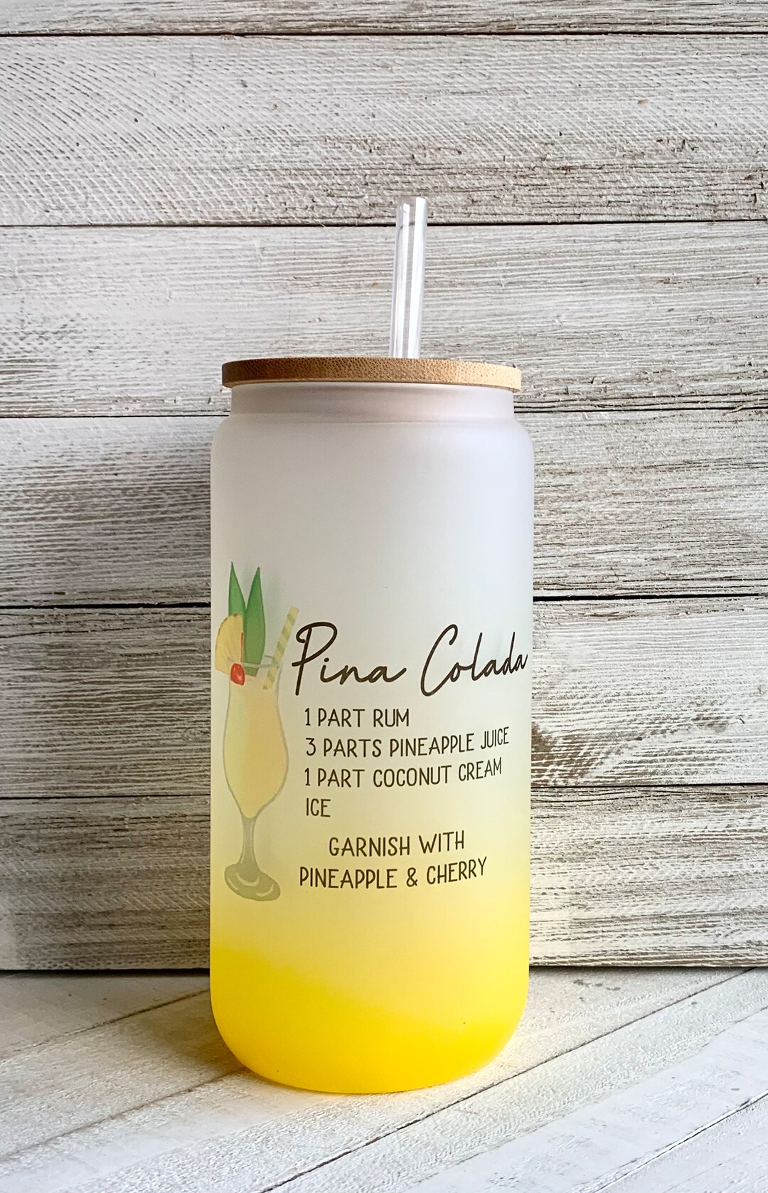 Pina Colada Drink Recipe Tumbler on Frosted Glass 16 Oz Sublimation ...