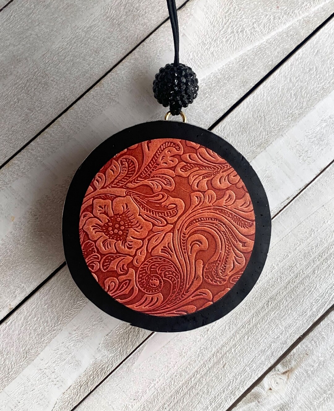 Tooled Leather Cardstock Round Aroma Car Air Freshie Freshener Aromie ...