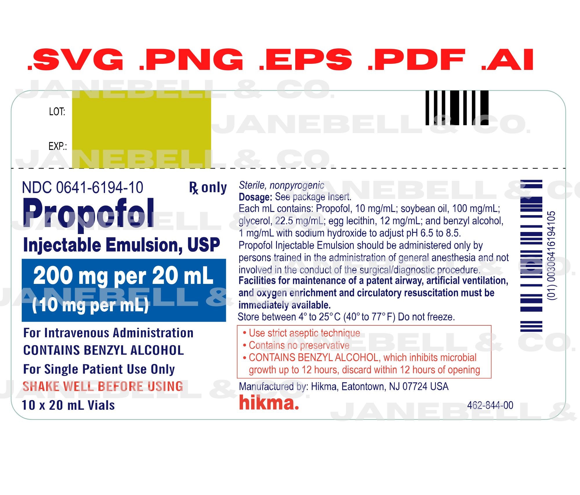 Propofol Label Digital Download SVG EPS PNG .ai Pdf - Etsy