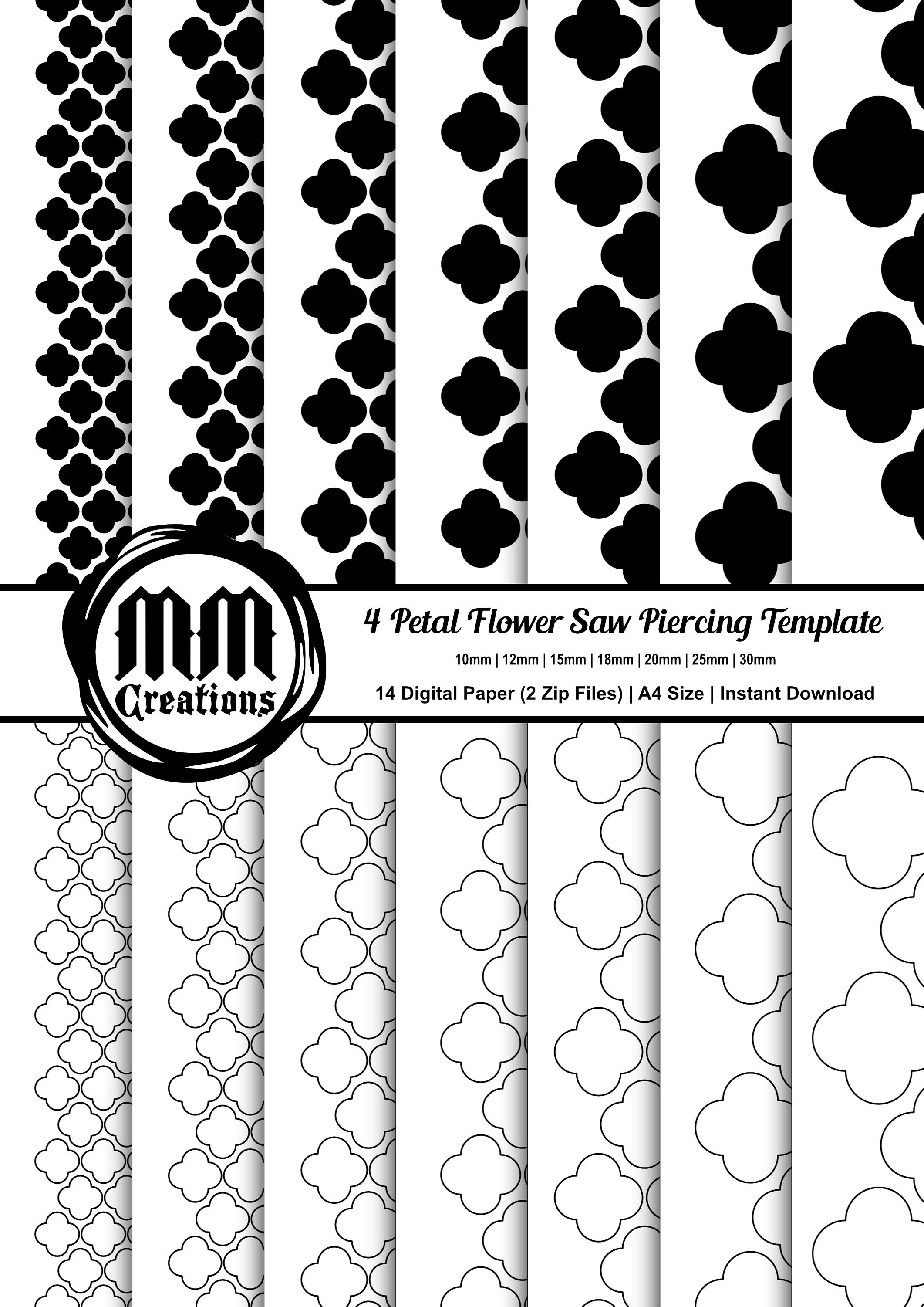 4 Petal Flower Saw Piercing Template, 10mm/12mm/15mm/20mm/25mm/30mm, 14 ...