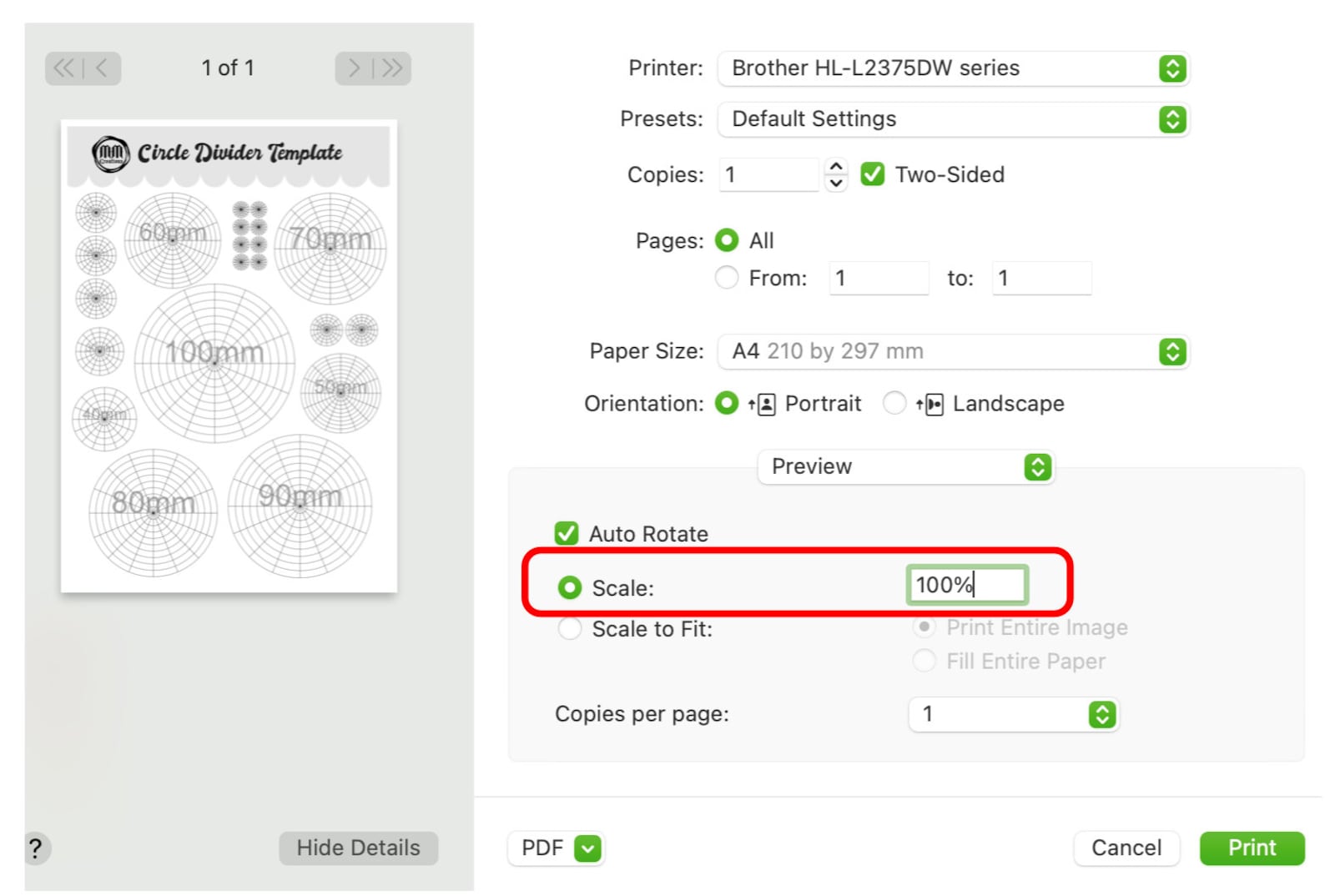 Circle Divider Templates, Circular Graph, 10mm to 100mm, A4 Printable ...