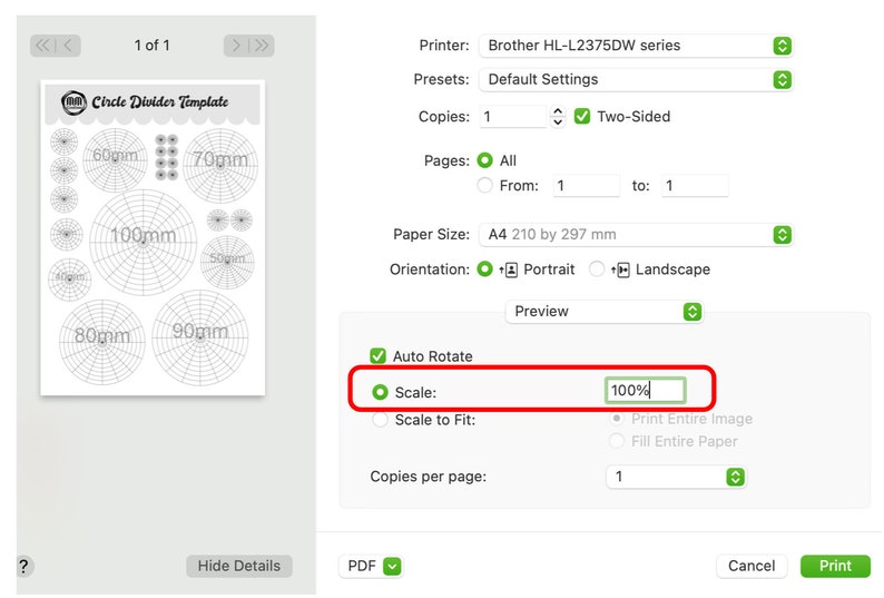 Circle Divider Templates, Circular Graph, 10mm to 100mm, A4 Printable ...