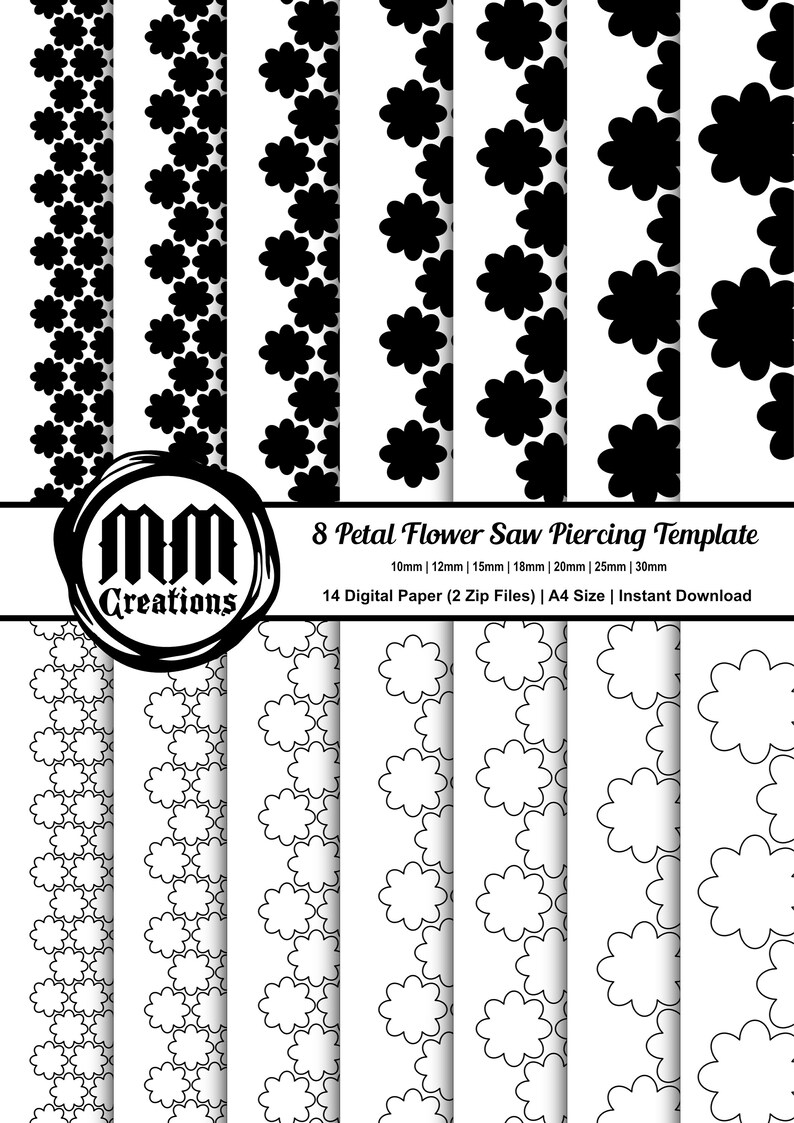 8 Petal Flower Saw Piercing Template, 10mm/12mm/15mm/20mm/25mm/30mm, 14 ...