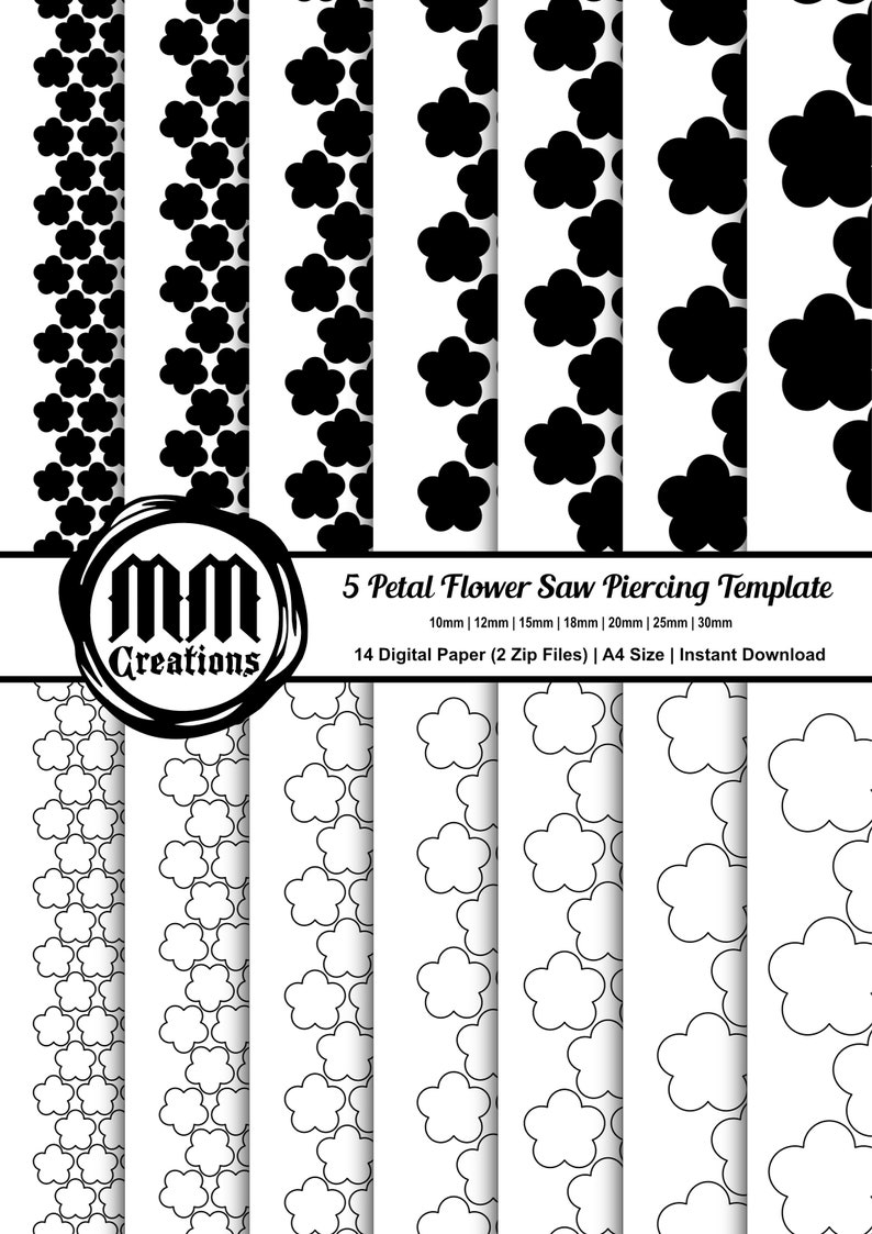 5 Petal Flower Saw Piercing Template, 10mm/12mm/15mm/20mm/25mm/30mm, 14 ...