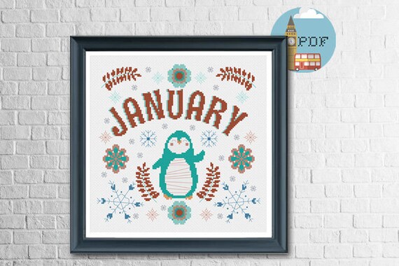 January Cross Stitch Pattern Winter penguin counted cross | Etsy
