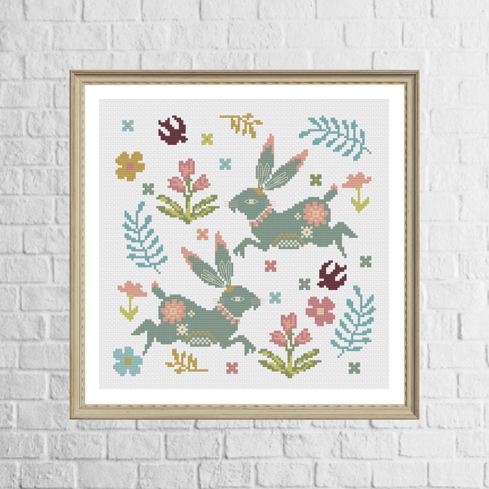 Scandi Rabbit Cross Stitch Pattern Modern Folk Art Bunny | Etsy