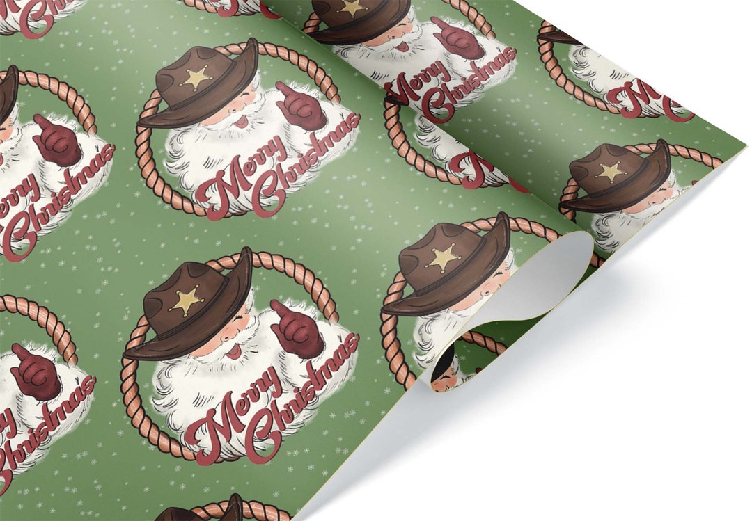 Jolly Cowboy Santa Merry Christmas Thick Wrapping Paper, Rodeo Theme ...