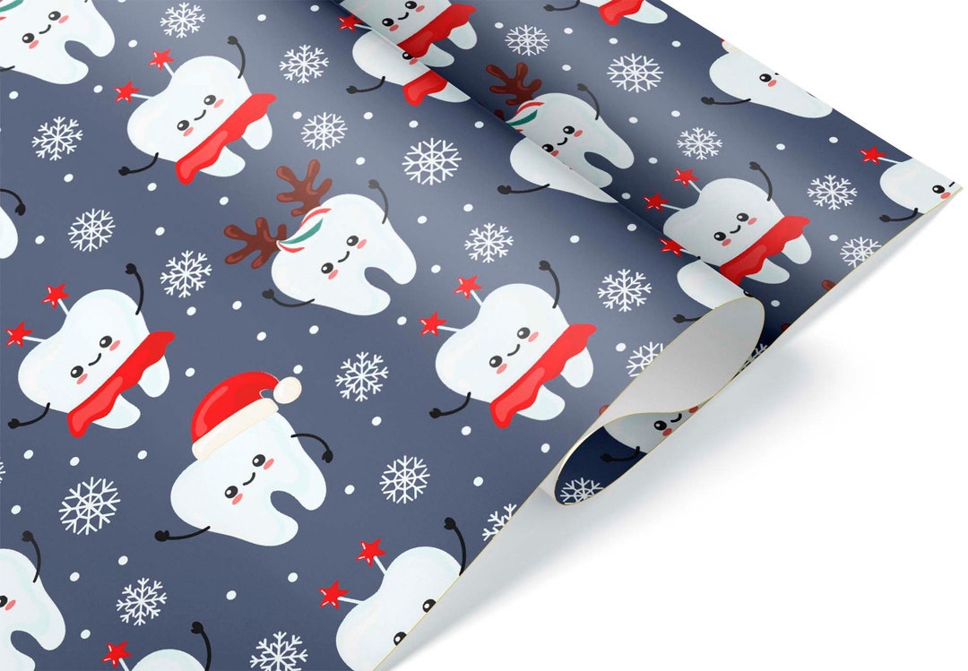 Tooth Christmas Wrapping Paper Roll, Gift Wrap Sheet for Dentist Dental ...