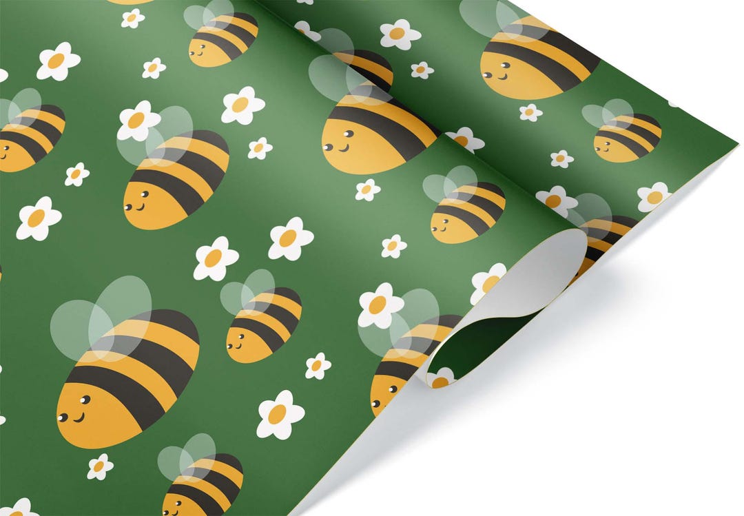Kids Bee Thick Gift Wrap, Floral Theme With Bees Decor, Birthday ...