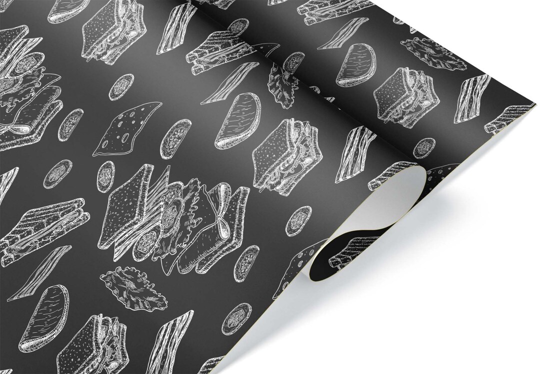 Black and White Gift Wrap, Food Enthusiast Wrapping Paper, Foodie ...
