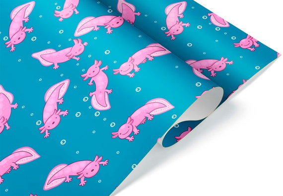 Cute Axolotl Blue Pink Wrapping Paper Roll Gift Wrap Sheet - Etsy