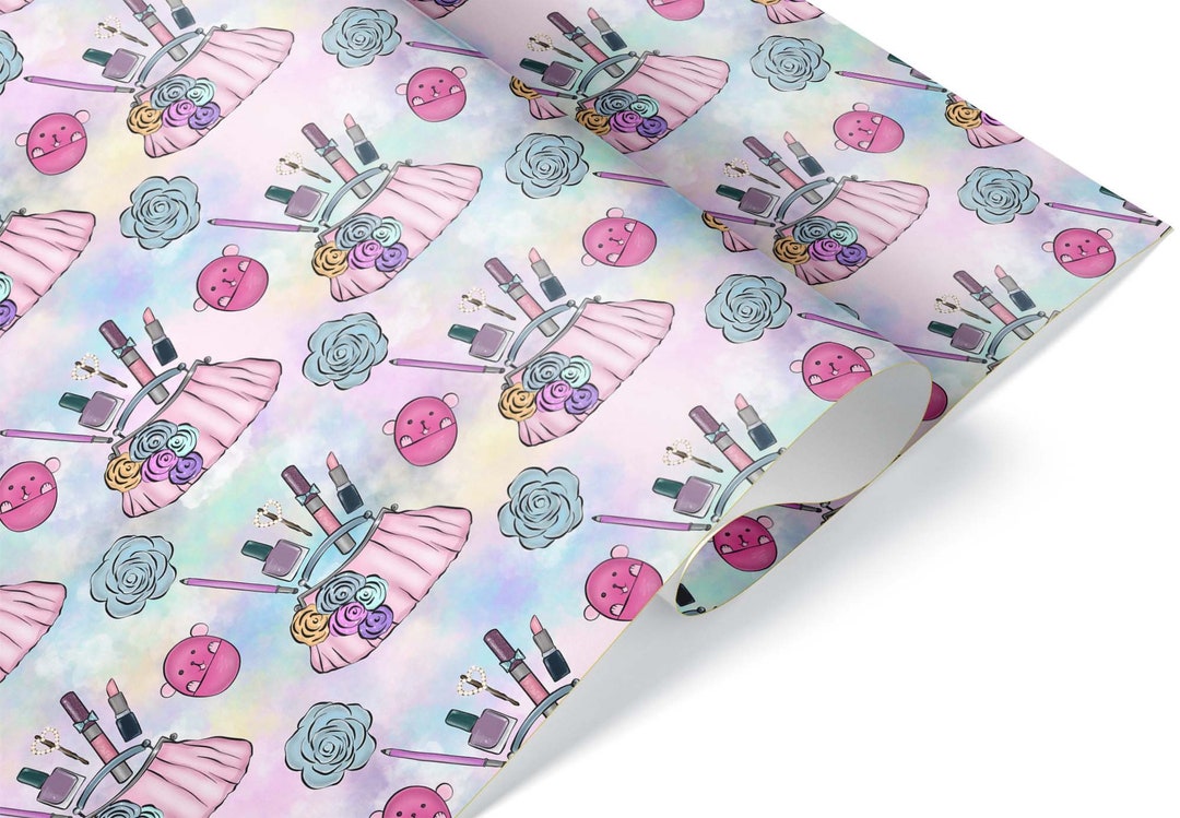 Cute Beauty Theme Wrapping Paper Roll Gift Wrap Makeup Bag Nail Polish ...