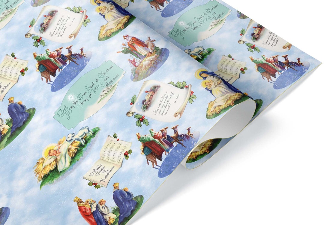 Religious Art Christmas Thick Wrapping Paper, Vintage Style Gift Wrap ...
