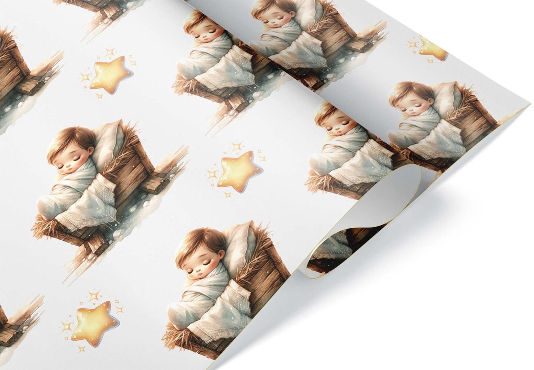 Cute Religious Christmas Baby Jesus Thick Wrapping Paper, Christ ...