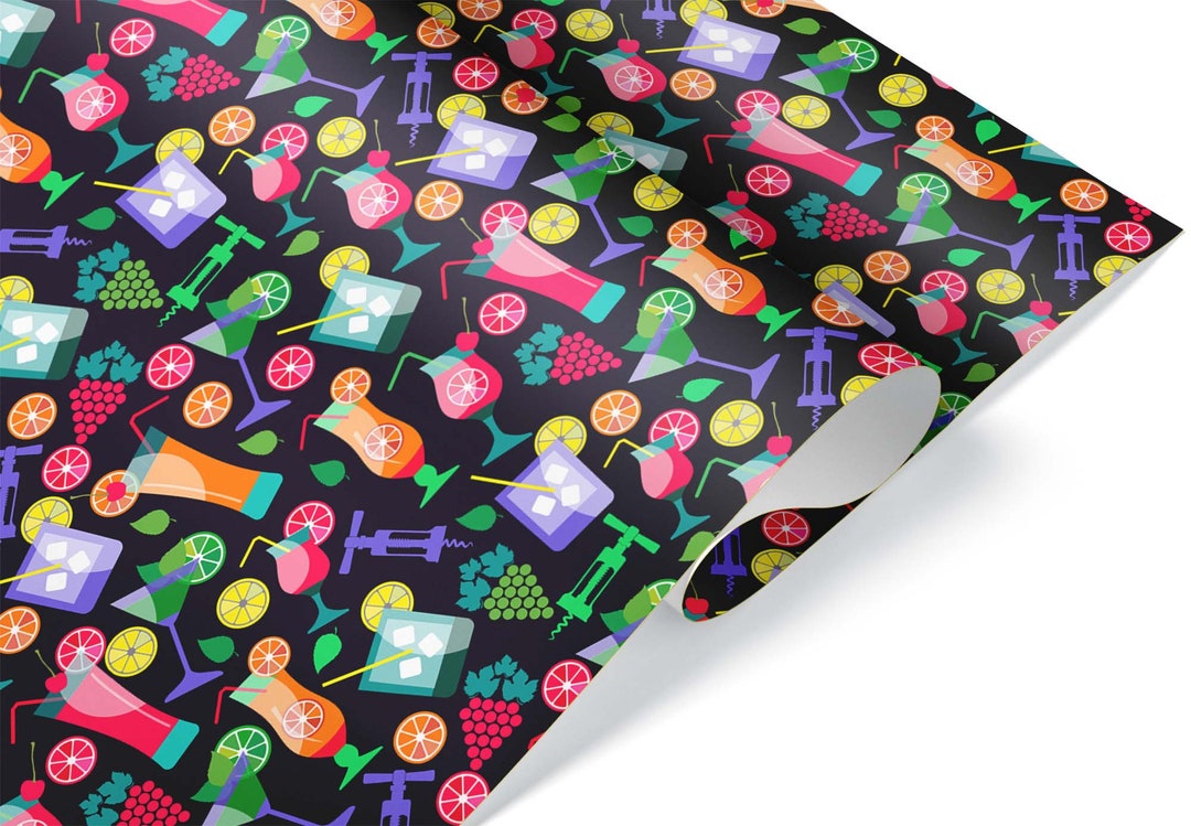 Colorful Cocktail Wrapping Paper Roll Drink Booze Gift Wrap ...