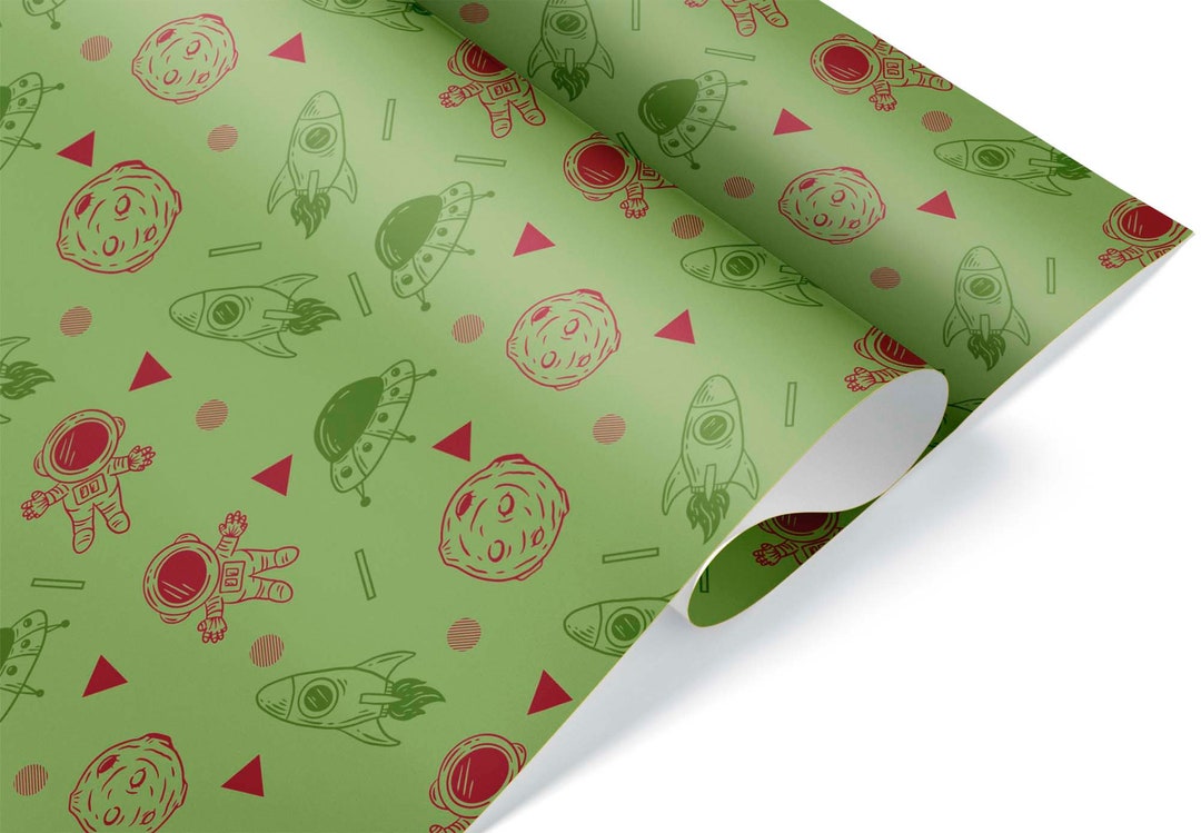 Cute Green Outer Space Astronaut Gift Wrap Galaxy Christmas Wrapping ...