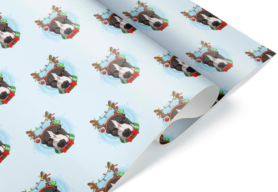 Reindeer Pit Bull Terrier Gift Wrap Dog Lover Gift Wrapping Paper Roll ...