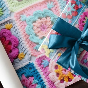 Colorful Square Pattern Crochet Theme Wrapping Paper, Knitting and ...