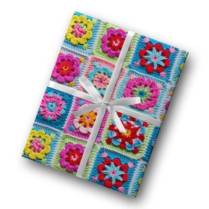 Colorful Square Pattern Crochet Theme Wrapping Paper, Knitting and ...